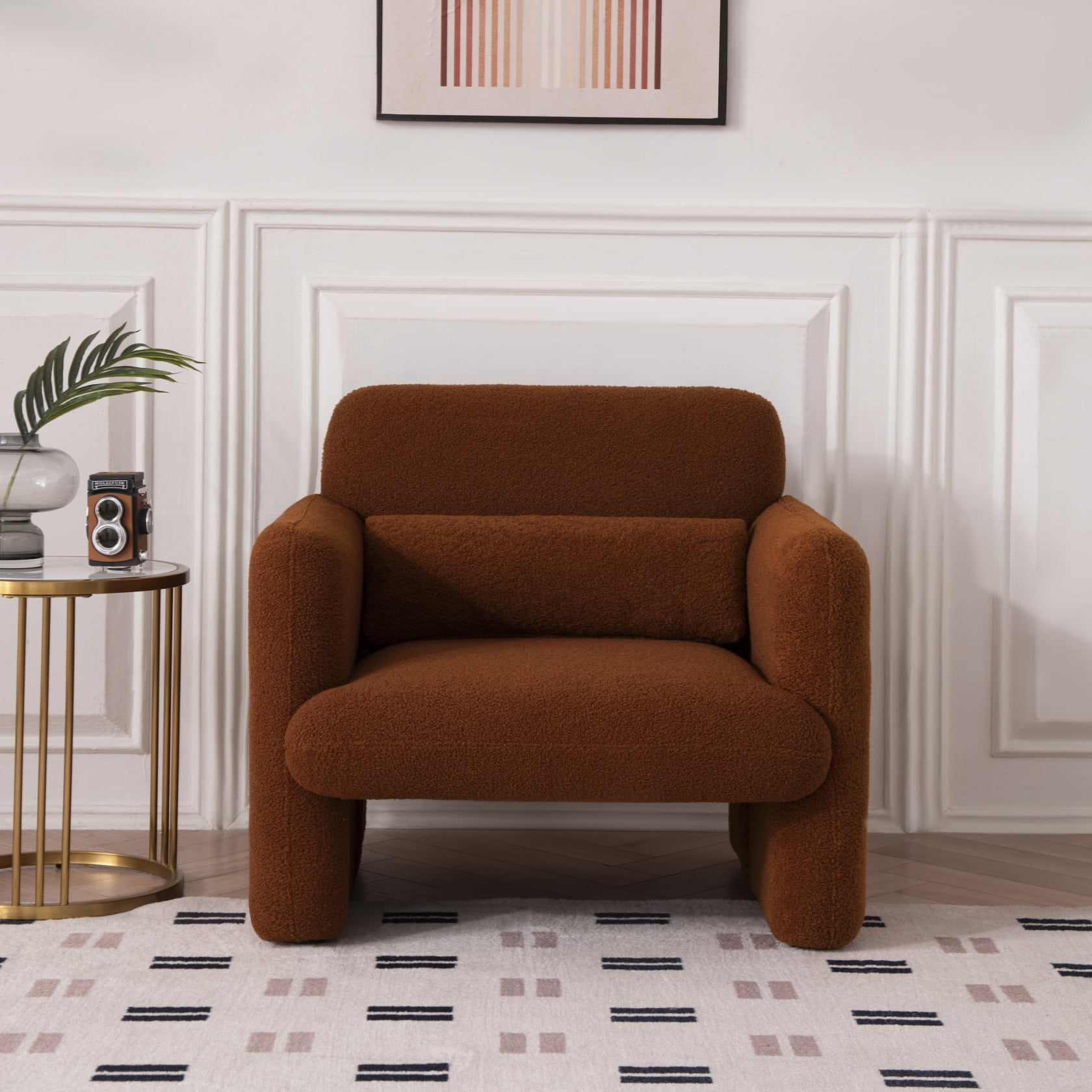 34’’ W Modern Single Sofa Couch Lamb Fabric Upholstery Sofa Couch, Mid ...
