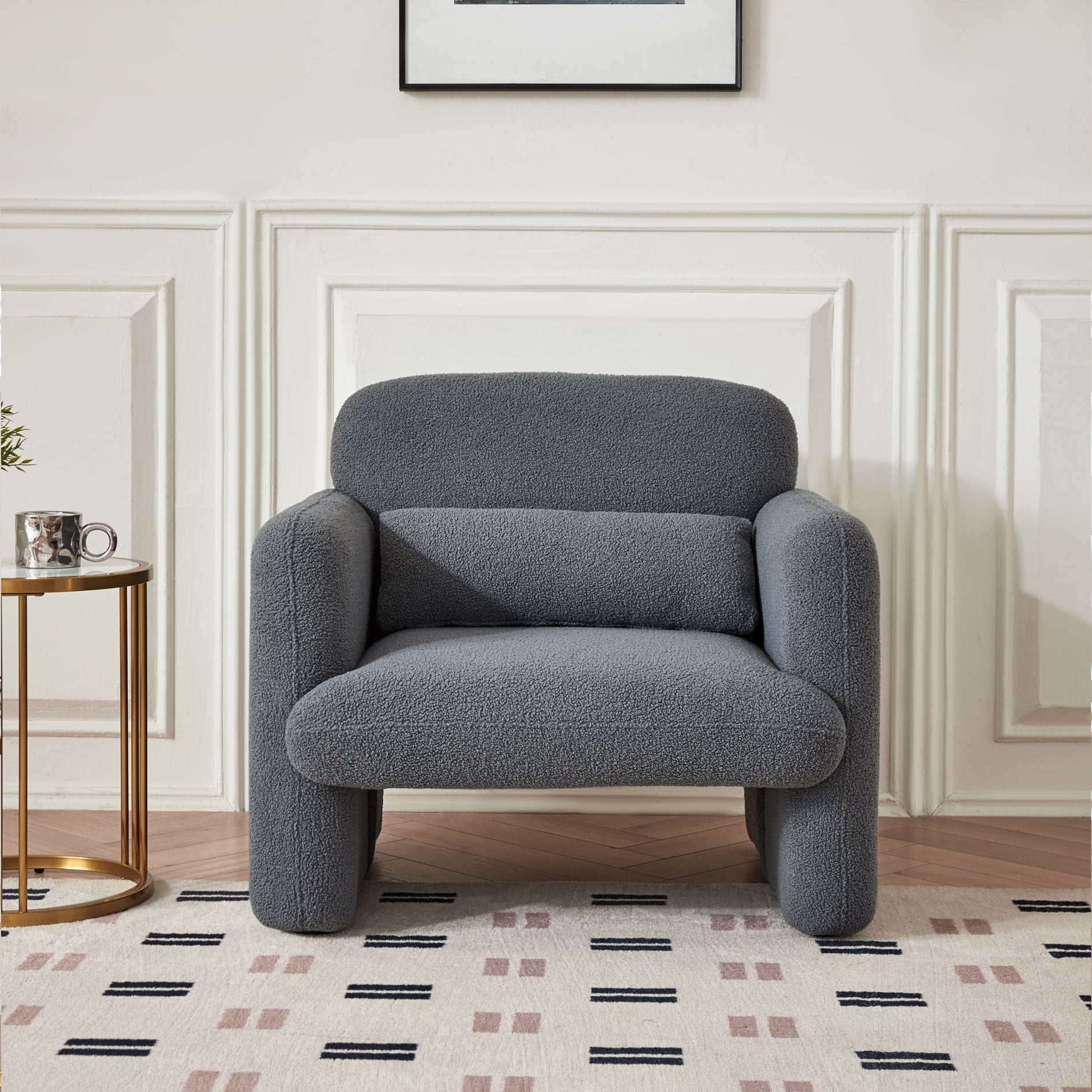 34’’ W Modern Single Sofa Couch Lamb Fabric Upholstery Sofa Couch, Mid ...