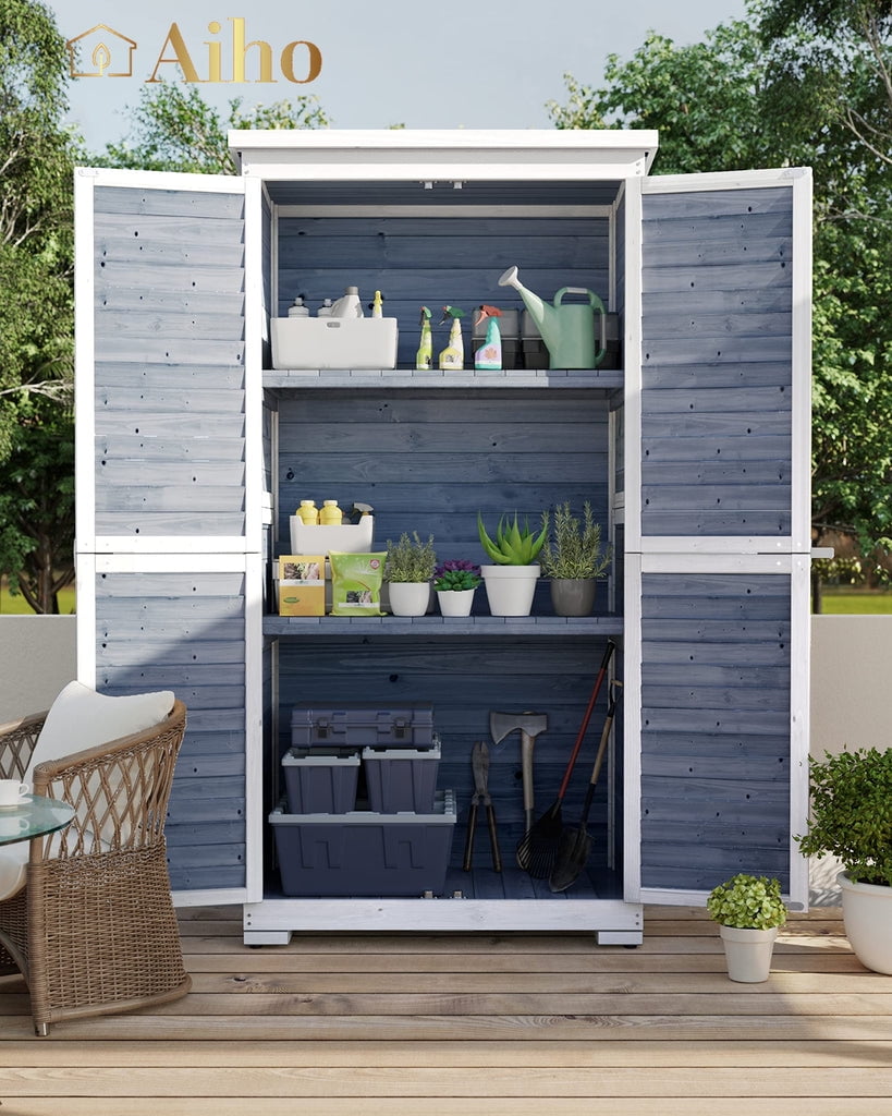 "Aiho 34""W Waterproof Outdoor Storage Cabinet with Removable Shelves ...