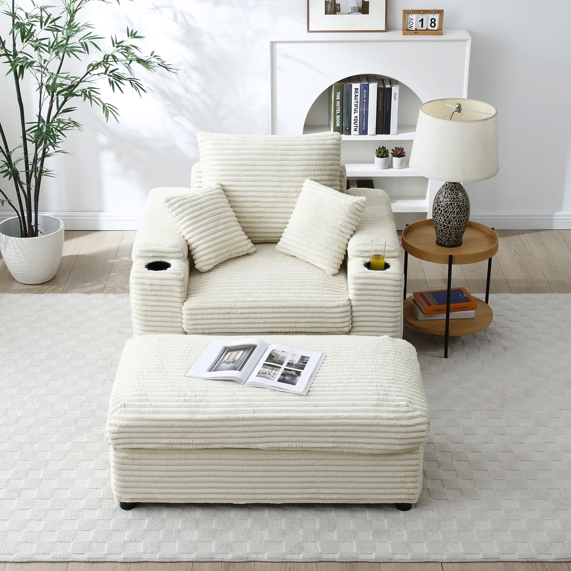 34“W Oversized Corduroy Accent Chair with Ottoman - Single Sofa Chair ...
