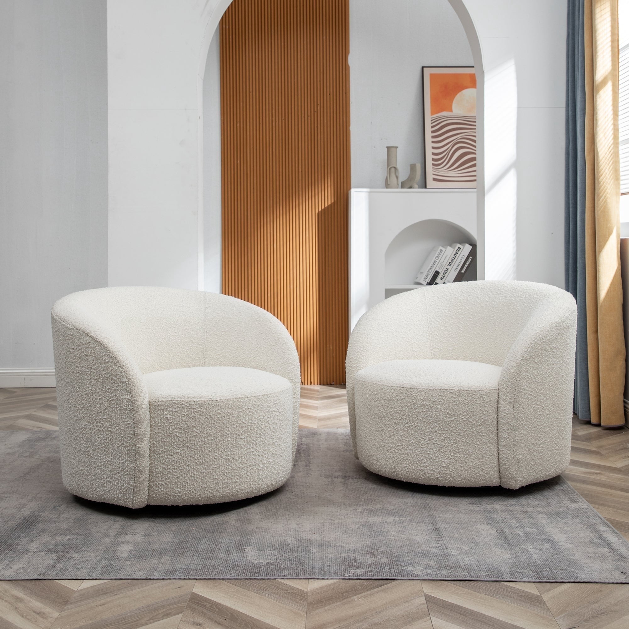 34" W Swivel Barrel Chair Set of 2, Mid Century Modern Round ...
