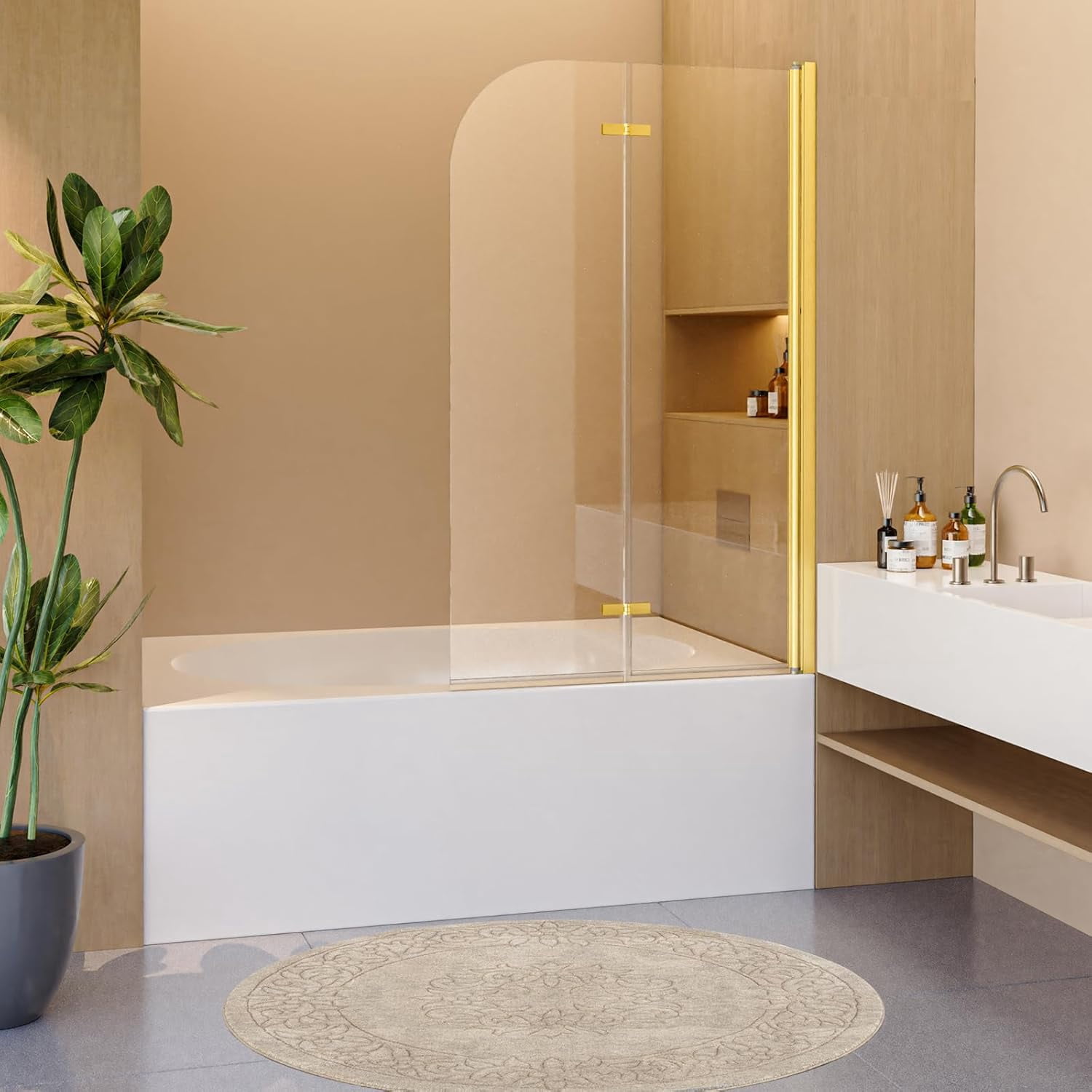 34" W x 58" H Frameless Folding Pivot Bathtub Door, 1/4" (6mm) Thick ...