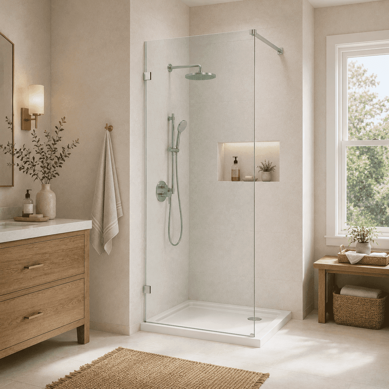 34"W x 76"H Fixed Panel Frameless Shower Door,3/8" 10mm Clear Tempered ...