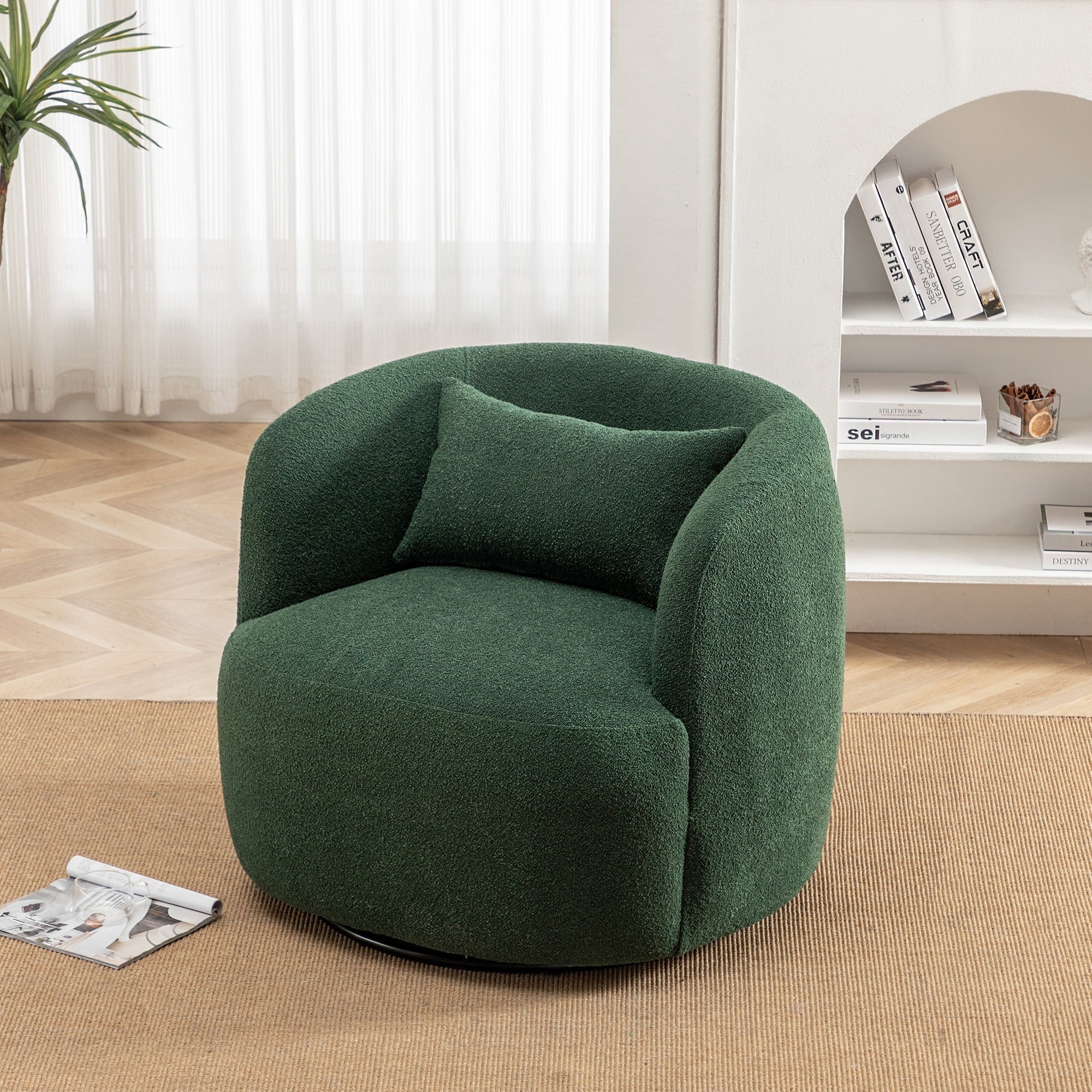 34" Wide Boucle Swivel Barrel Chair, No Assembly Round Upholstered ...