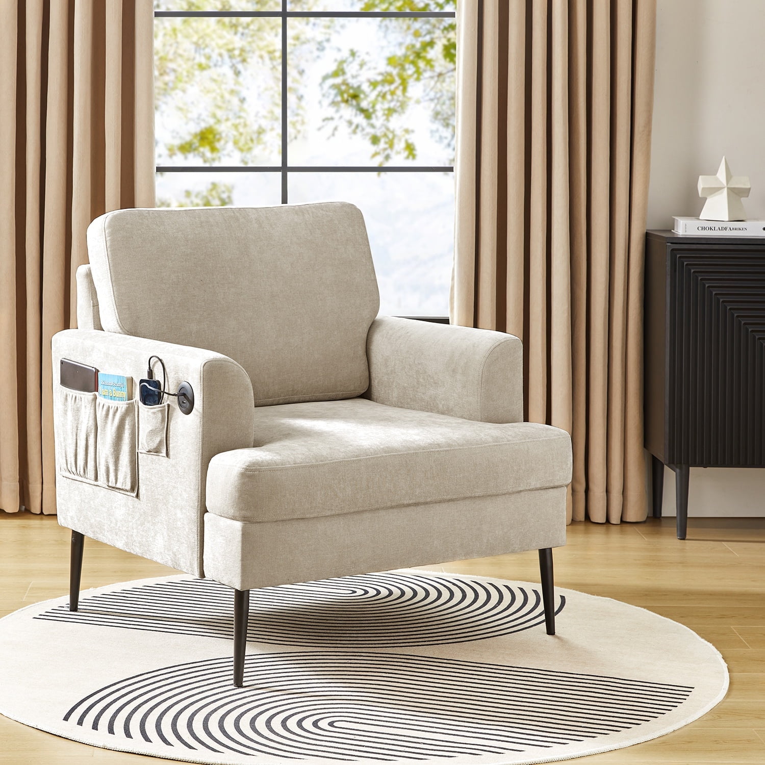 34"Wide Accent Chair with Storage Pockets Modern Armchairs USB Charging ...