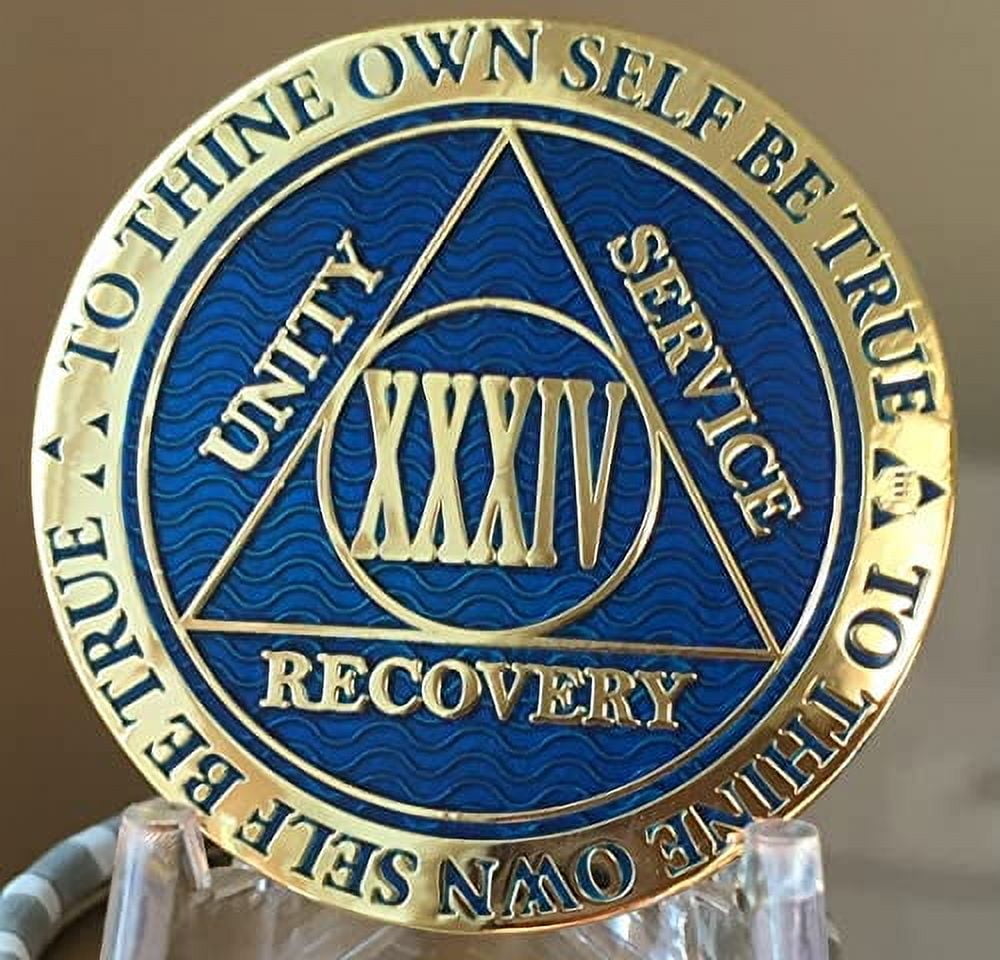 34 Year AA Medallion Reflex Blue Gold Sobriety Chip XXXIV - Walmart.com