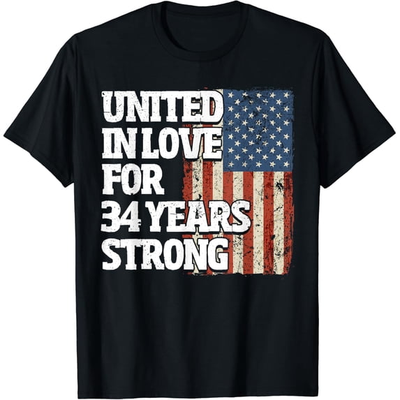 34 Years Married Patriotic 34Th Wedding Anniversary Usa T-Shirt All ...