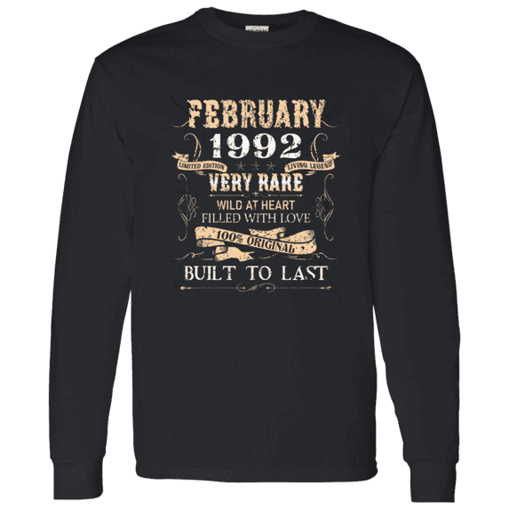 34 Years Old 34Th Birthday Vintage February 1992 Long Sleeve Shirt ...