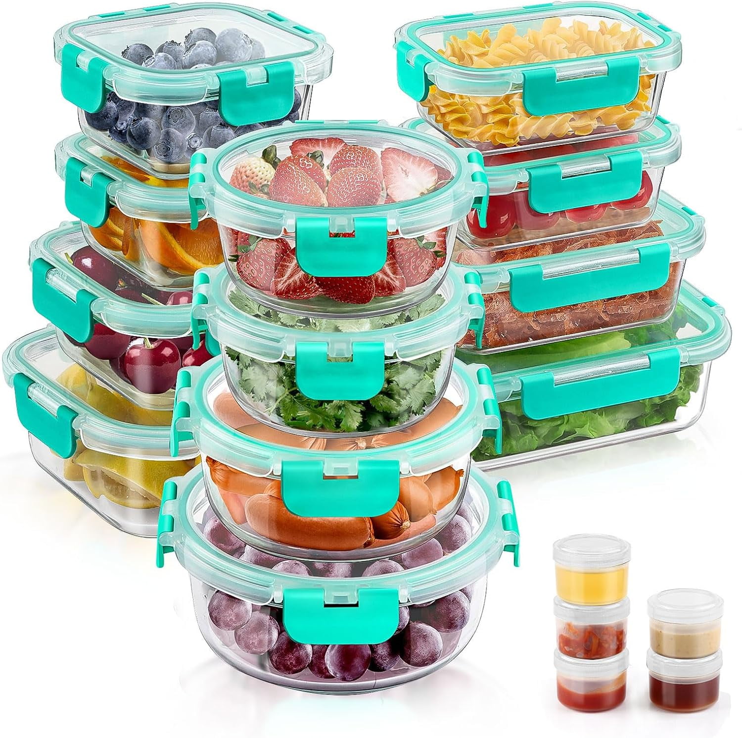 34 glass food storage container with lid set, sealed glass meal ...