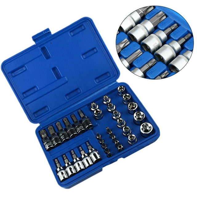 34 in 1 Bit Socket Set Power Drive Dr Socket Driver Bit Tool Set Kit ...