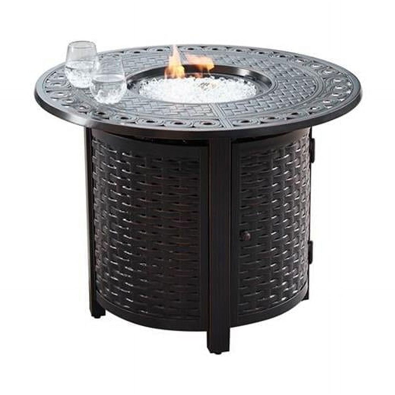 34 in. Aluminum Outdoor Round Propane Fire Table, Antique Copper ...
