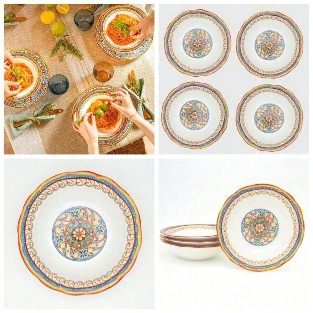 34 ounces Multi-functional bowl multi-color stoneware pasta bowl (4-piece set) Saves time and ...