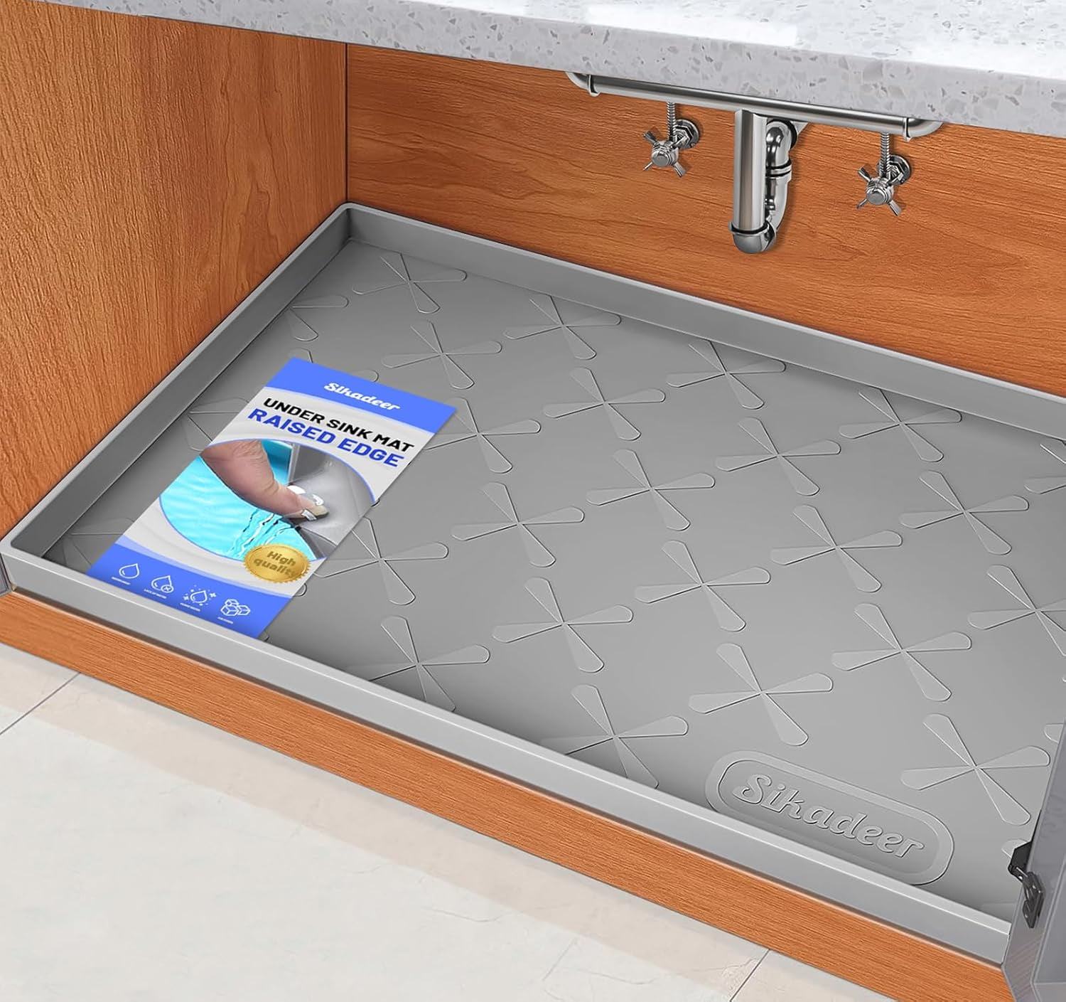 SIKADEER 34" x 22" Under Sink Mat Waterproof, Silicone Kitchen Drawer ...