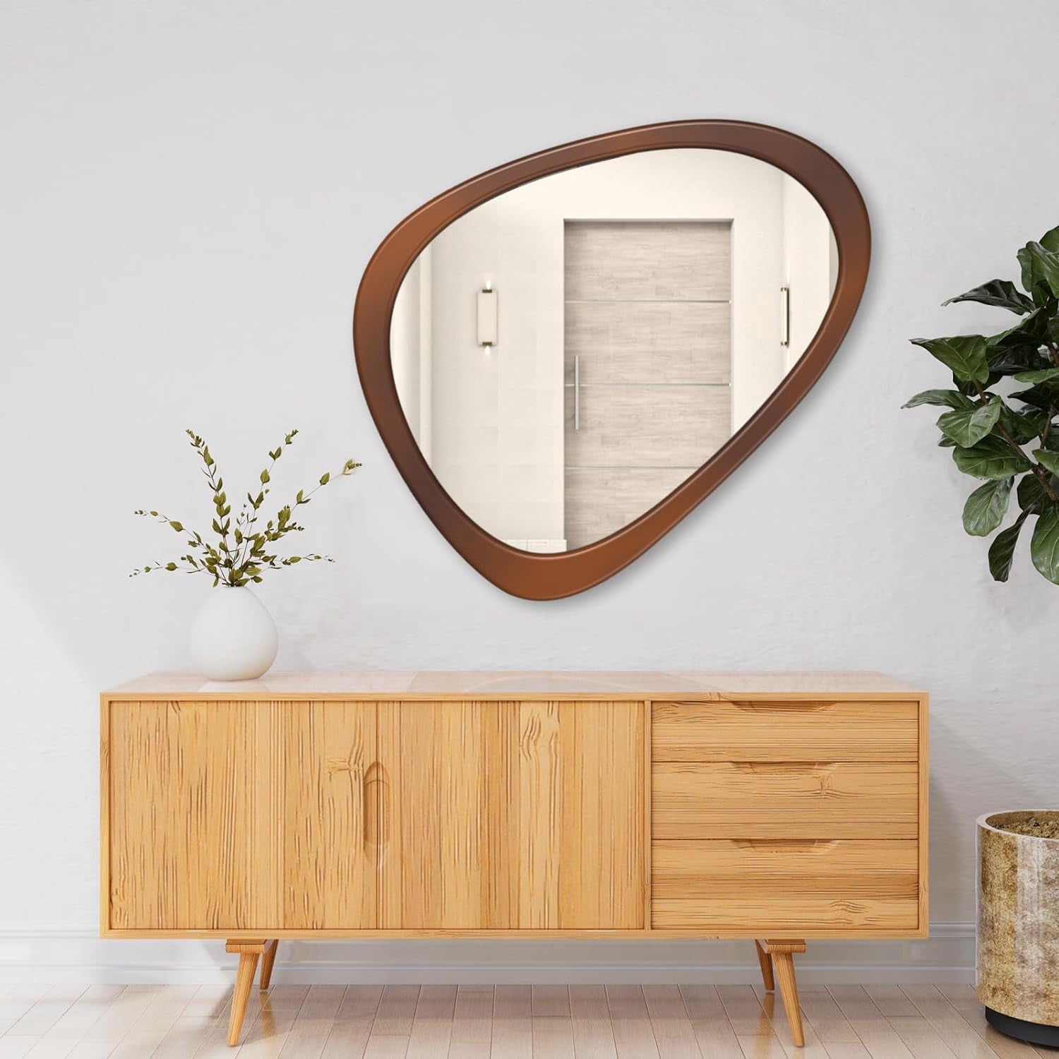 34"x 26" Irregular Mirror, Wood Wall Frame Mirror, Asymmetrical ...