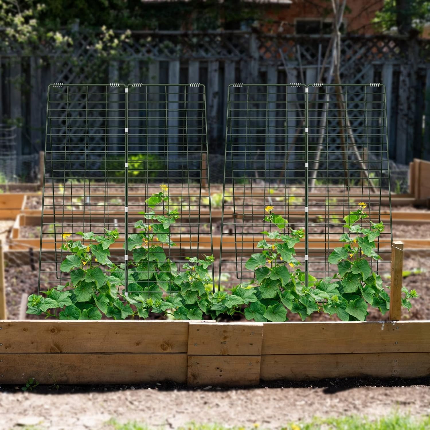 34" x 48" Foldable Cucumber Trellis with Garden Stakes and Zip Ties ...
