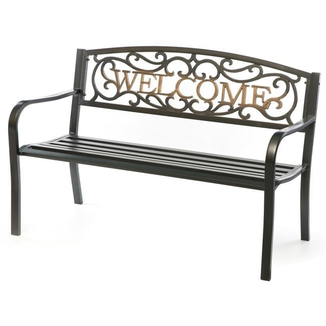 34 x 50 x 24 in. Steel Outdoor Patio Garden Park Bench with Cast Iron ...