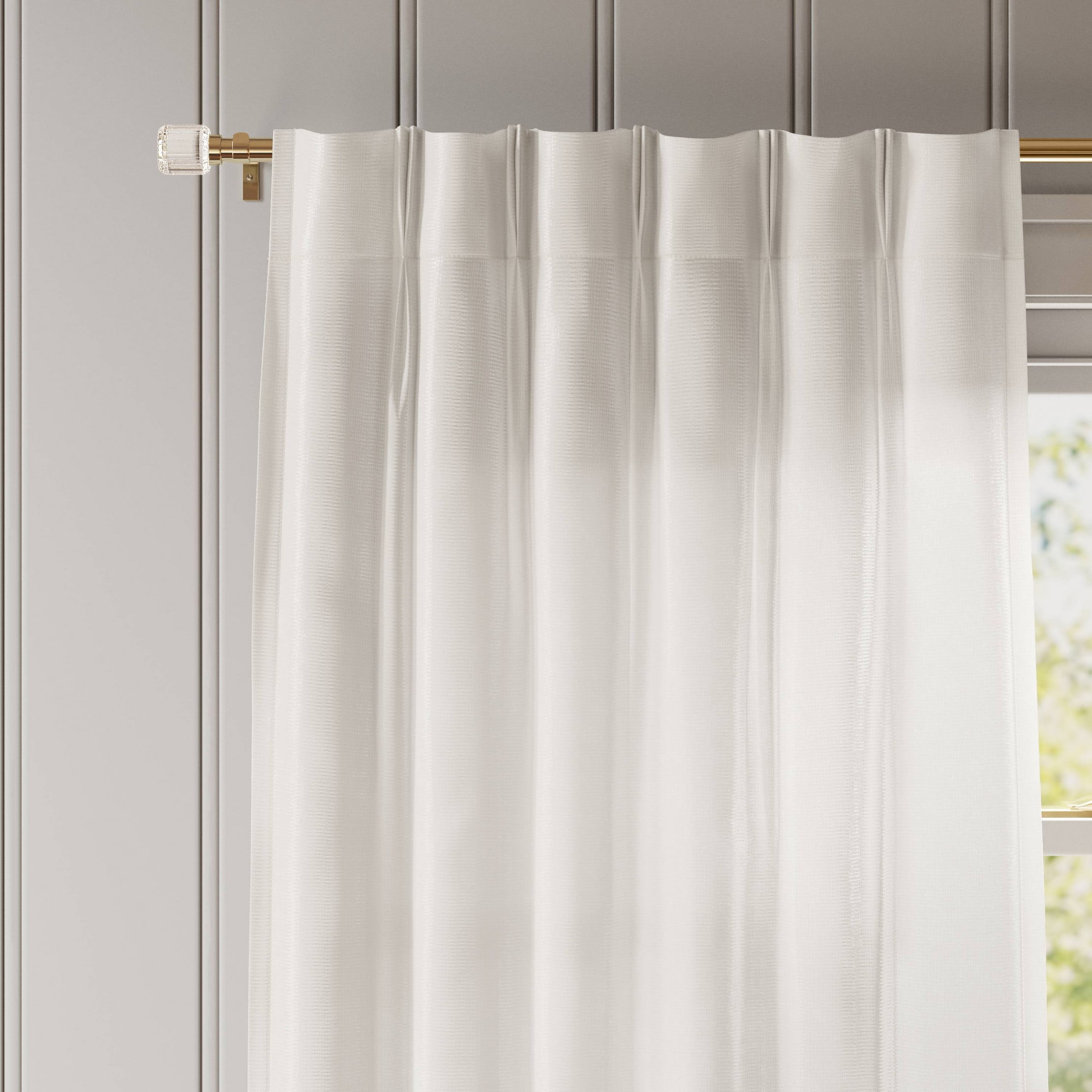 34"x108" Light Filtering Pebbled Satin Curtain Panel Ivory: Luxury ...