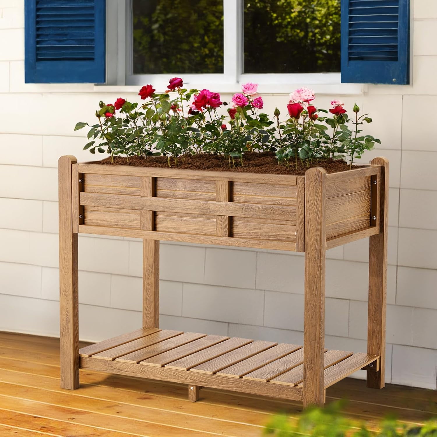 34"x18"x29" HDPS Raised Garden Bed, Outdoor Elevated Planter Box with ...