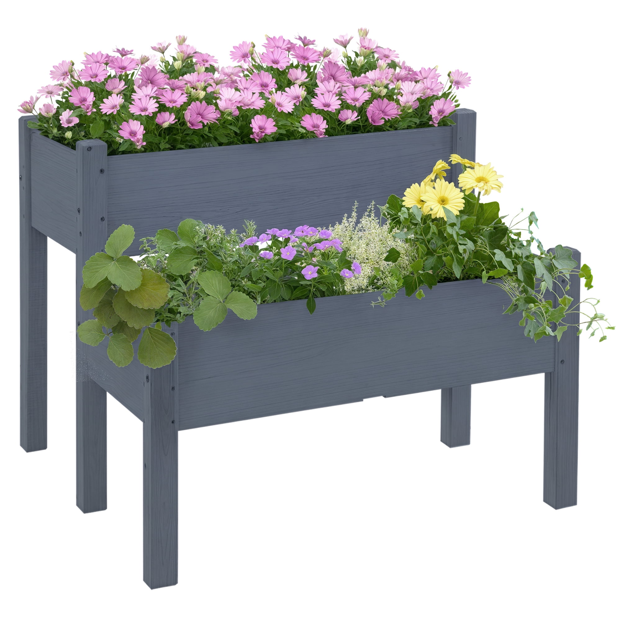 34"x34"x28" Raised Garden Bed 2-Tier Wooden Planter Box for Backyard ...
