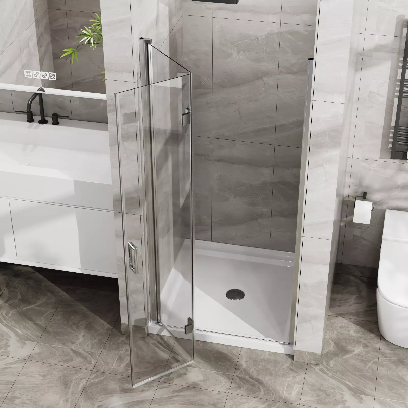 34"x72" Bifold Glass Shower Door 1/4'' Tempered Glass Pivot Swing ...