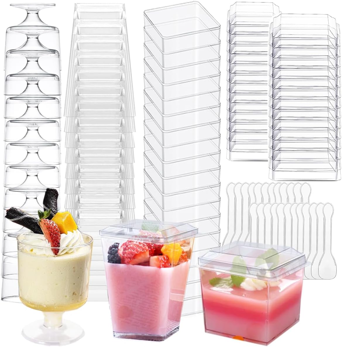 340 Pack Plastic Dessert Cups with Lids and Spoons,5 OZ Mini Clear ...