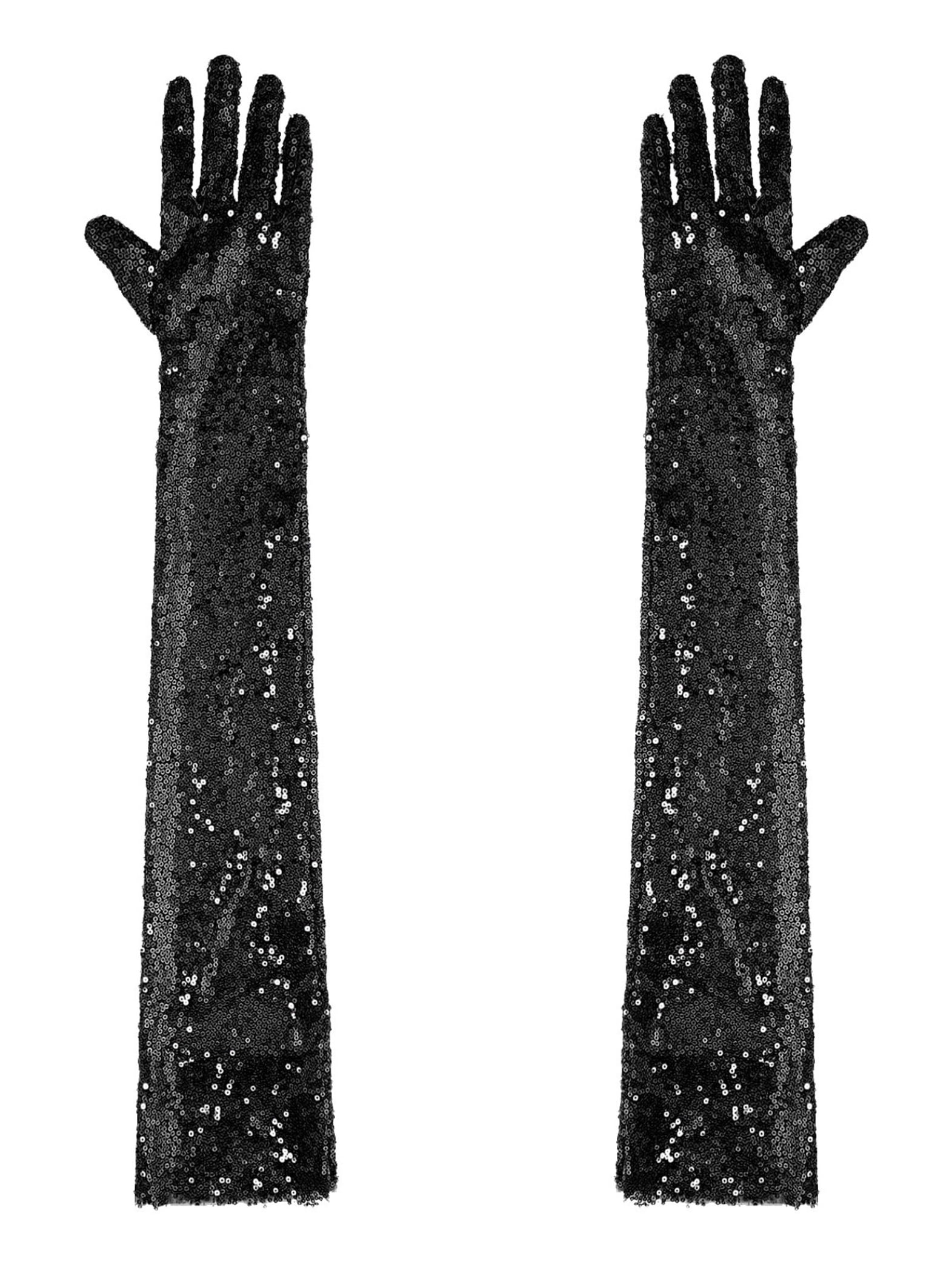 Miutii Womens Shiny Sequin Mesh Long Gloves Elbow Length Glitter Long ...
