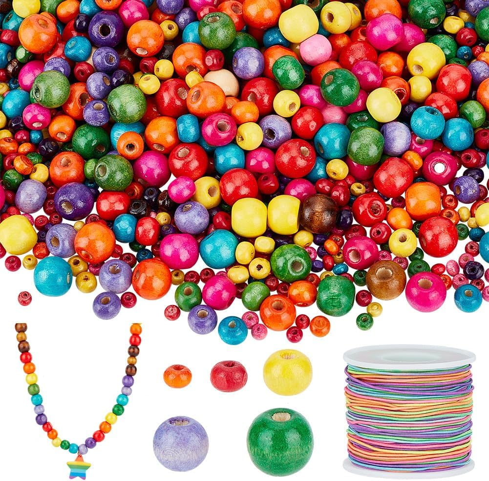 3460 Pcs Colourful Wooden Beads 5 Sizes Dyed Natural Wood Round Beads ...