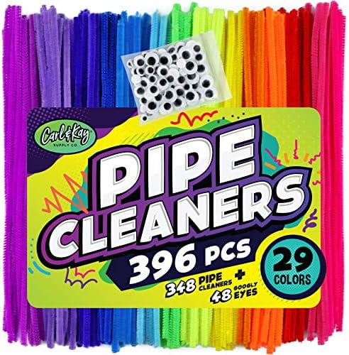 348 Pipe Cleaners Plus 48 Googly Eyes - Colored Chenille Stems for Kids ...