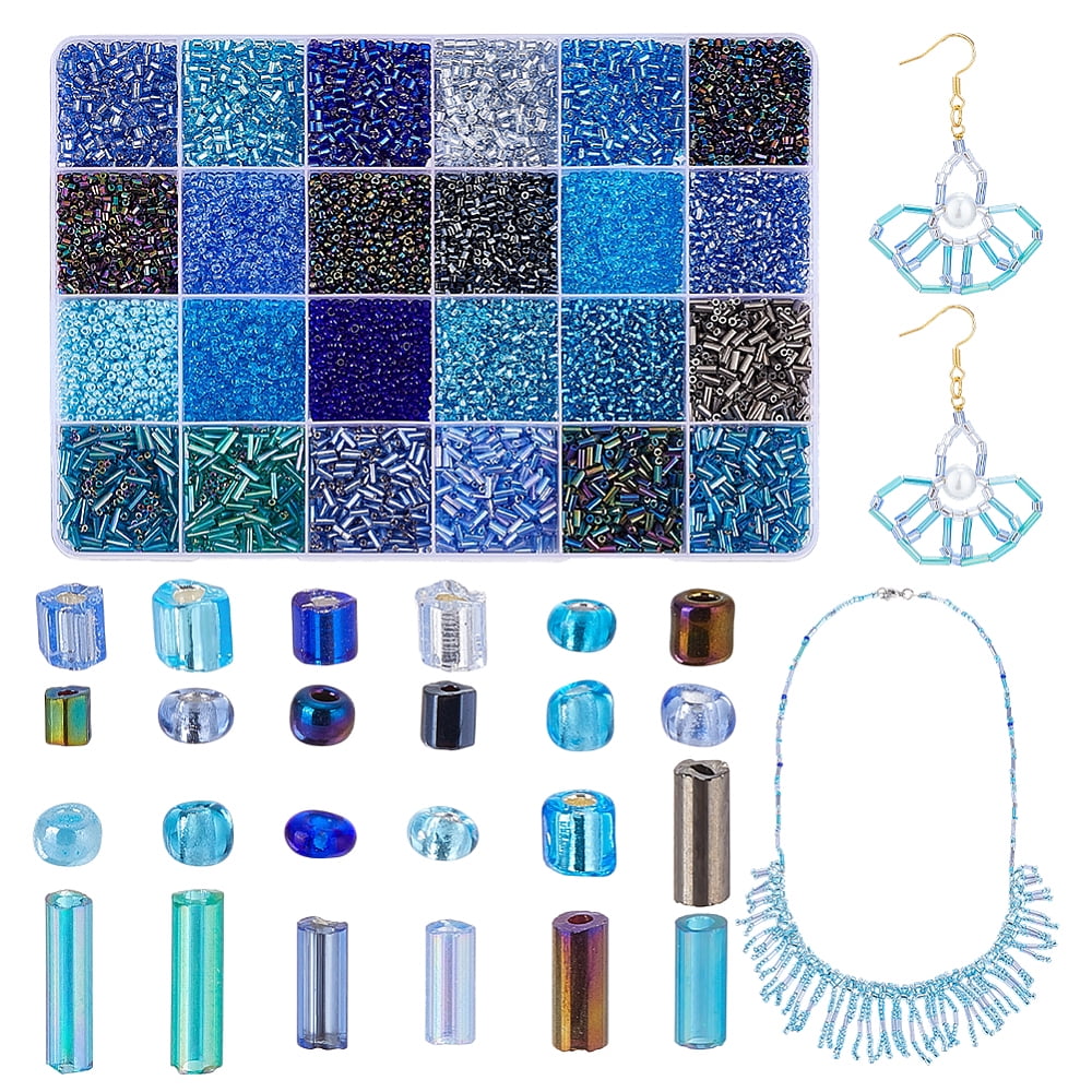 348G 24 Colors Glass Beads Mixed Style Mixed Shapes Blue 2~6mm Hole ...
