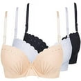 34B Bras for Women 3 Pack Underwire Full Coverage Bra, Padded Contour Everyday Bras with Small ...