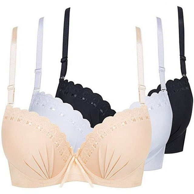 34B Bras for Women 3 Pack Underwire Full Coverage Bra, Padded Contour Everyday Bras with Small ...