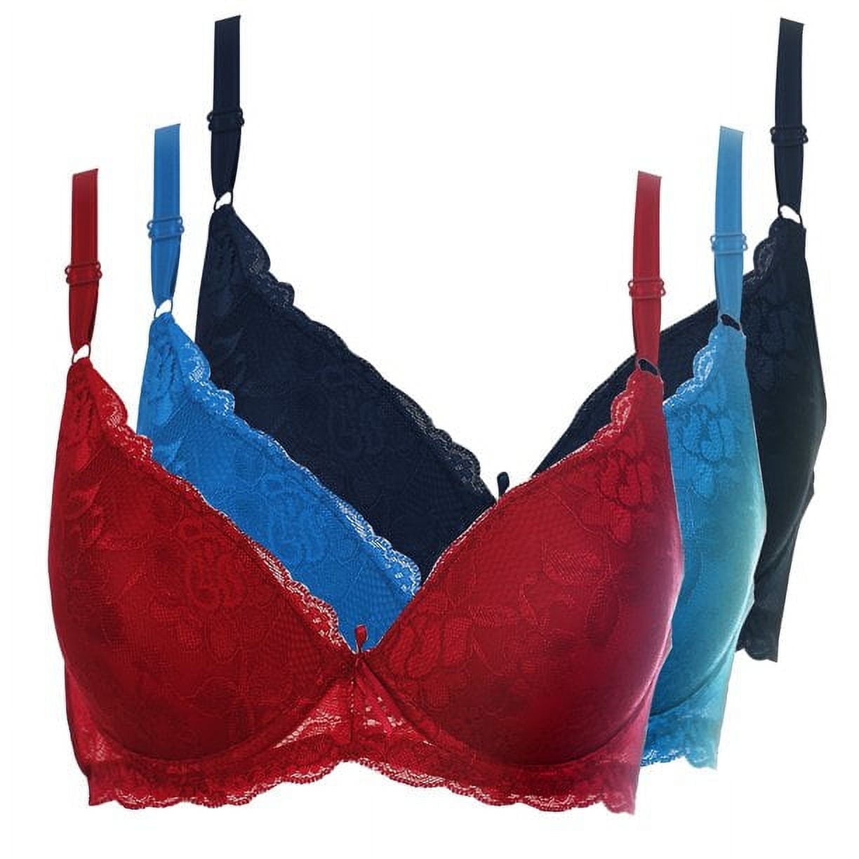 34C Bras for Women Underwire Push Up Lace Bra Pack Padded Contour ...