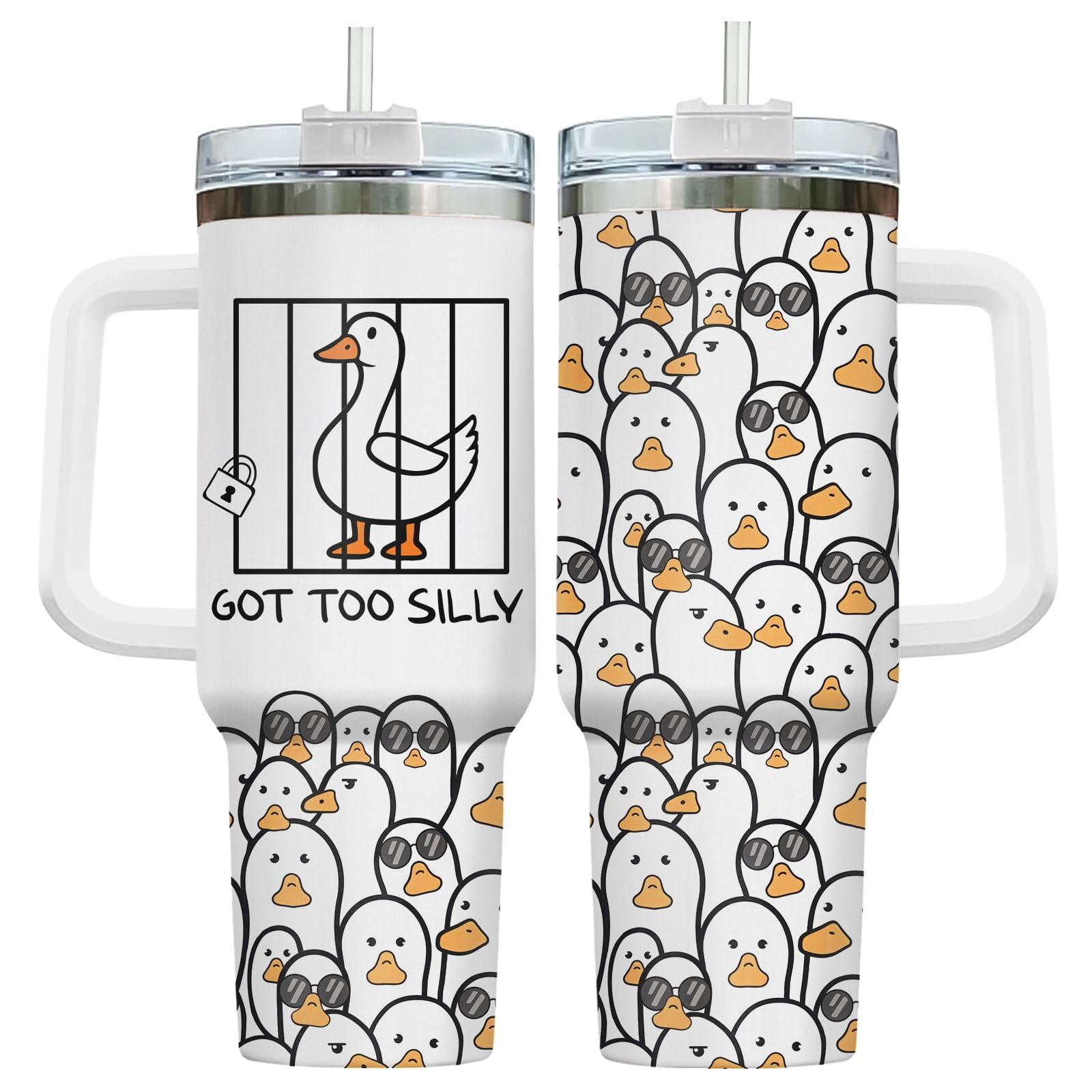 34HD Funny Gifts for Friends, Goose Tumbler 40oz with Handle and Straw, Funny Stainless Steel ...
