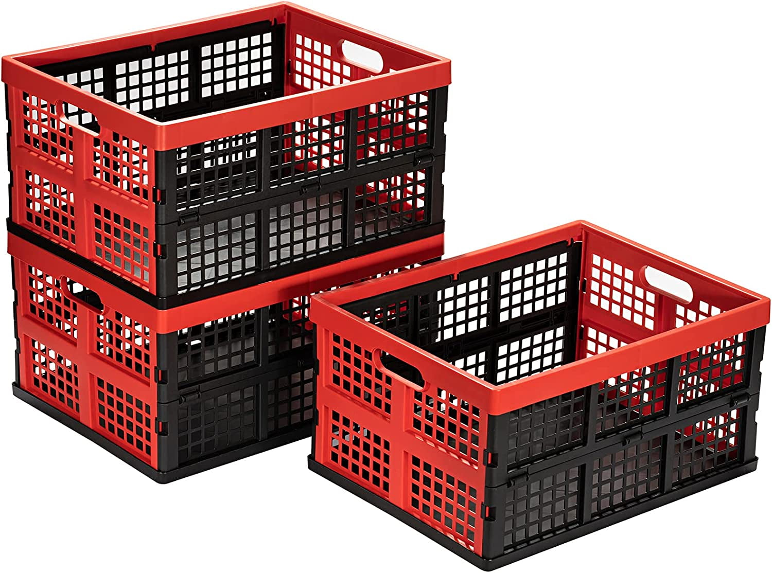 34L Large Plastic Folding Storage Crates,Collapsible Crates for Storage ...