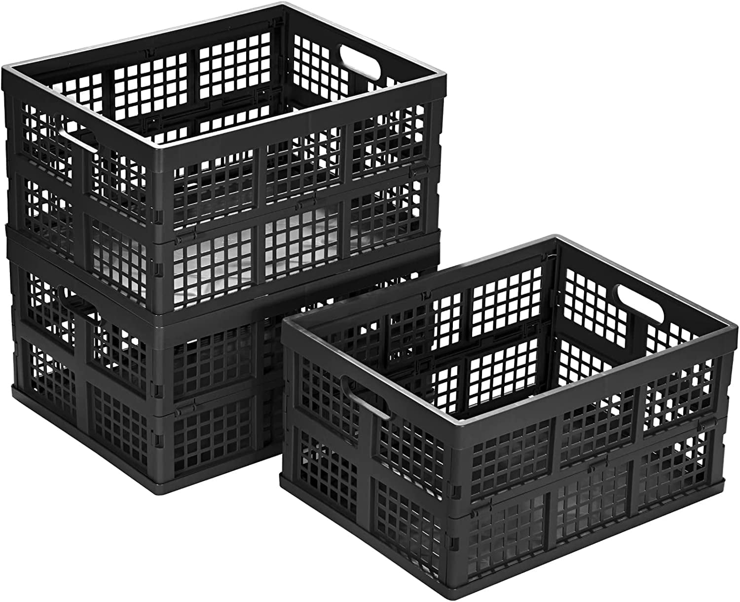 34L Large Plastic Folding Storage Crates,Collapsible Crates for Storage ...