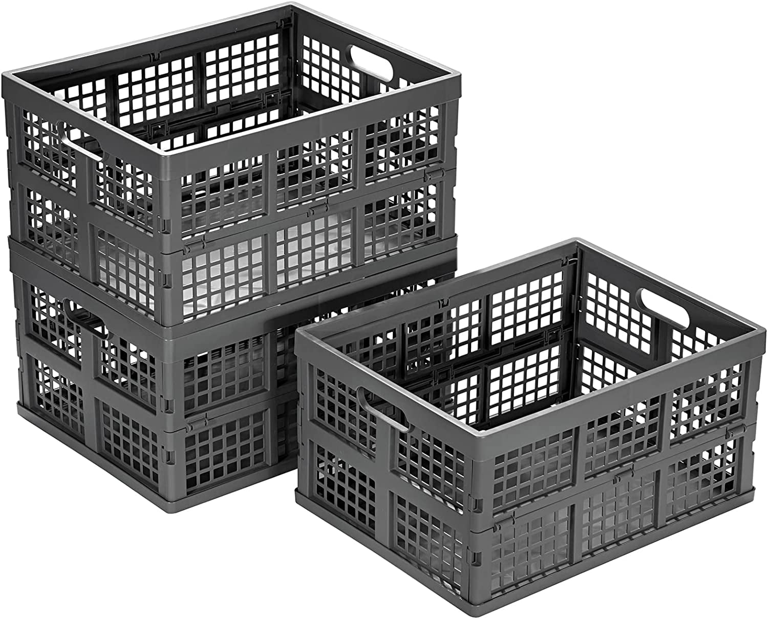 34L Large Plastic Folding Storage Crates,Collapsible Crates for Storage ...