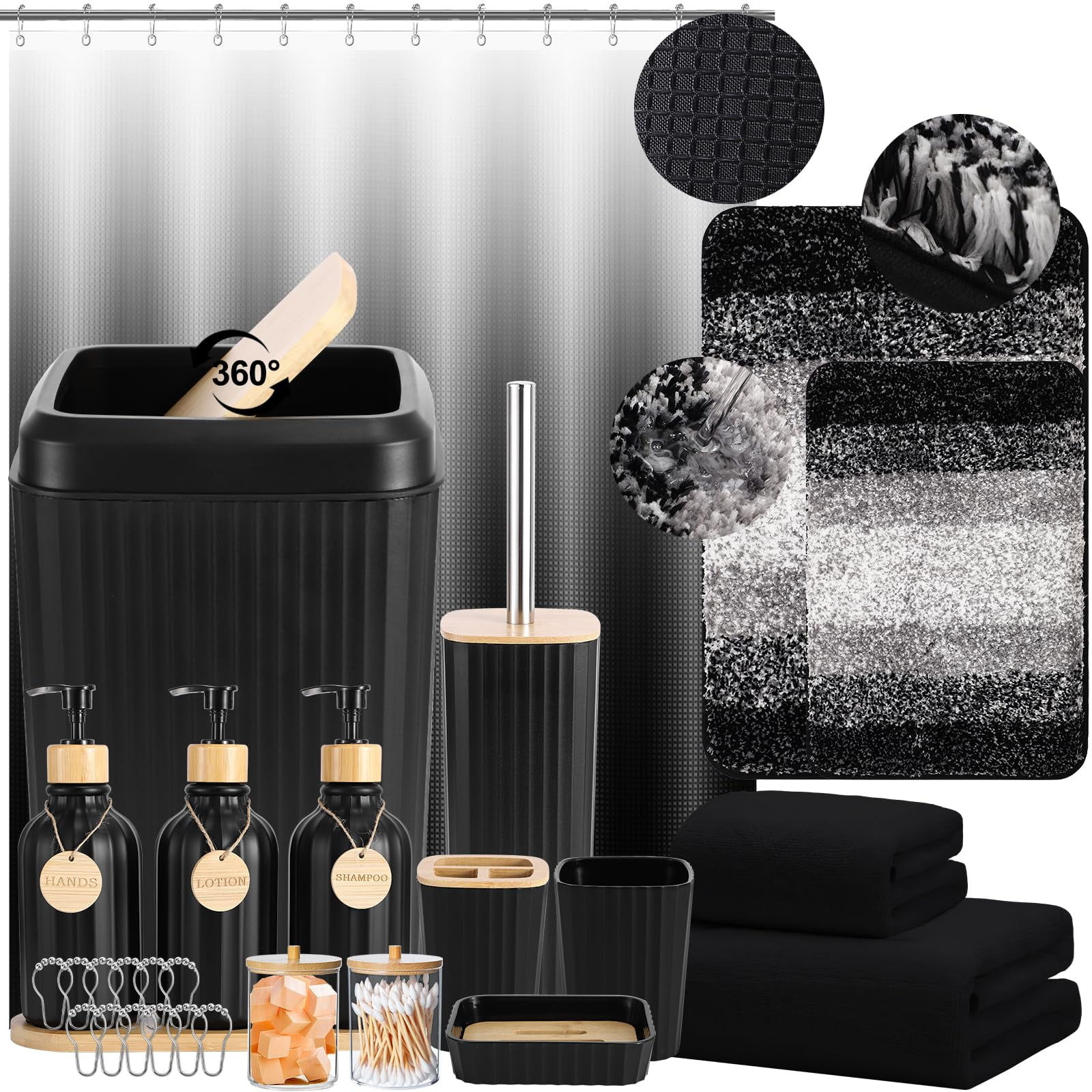 34PCS Bathroom Accessories Set with Shower Curtain,Rugs,Bath Towel ...