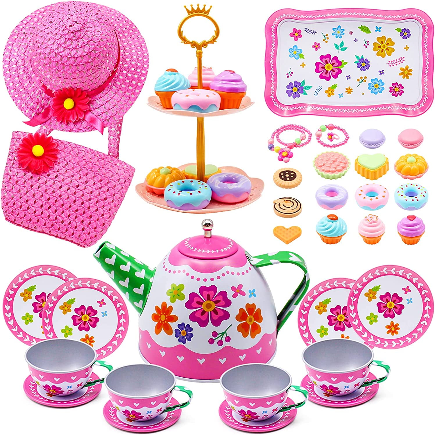 34PCS Kids Tea Party Set for Little Girls, Princess Pretend Play Toy ...