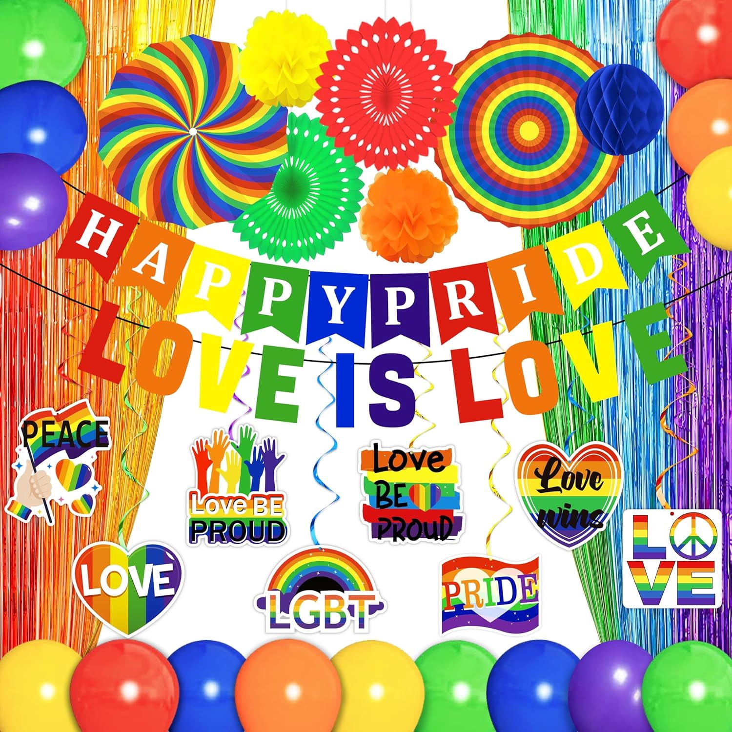 34PCS Pride Decorations Rainbow Party Set for Office - Pride Month Love ...