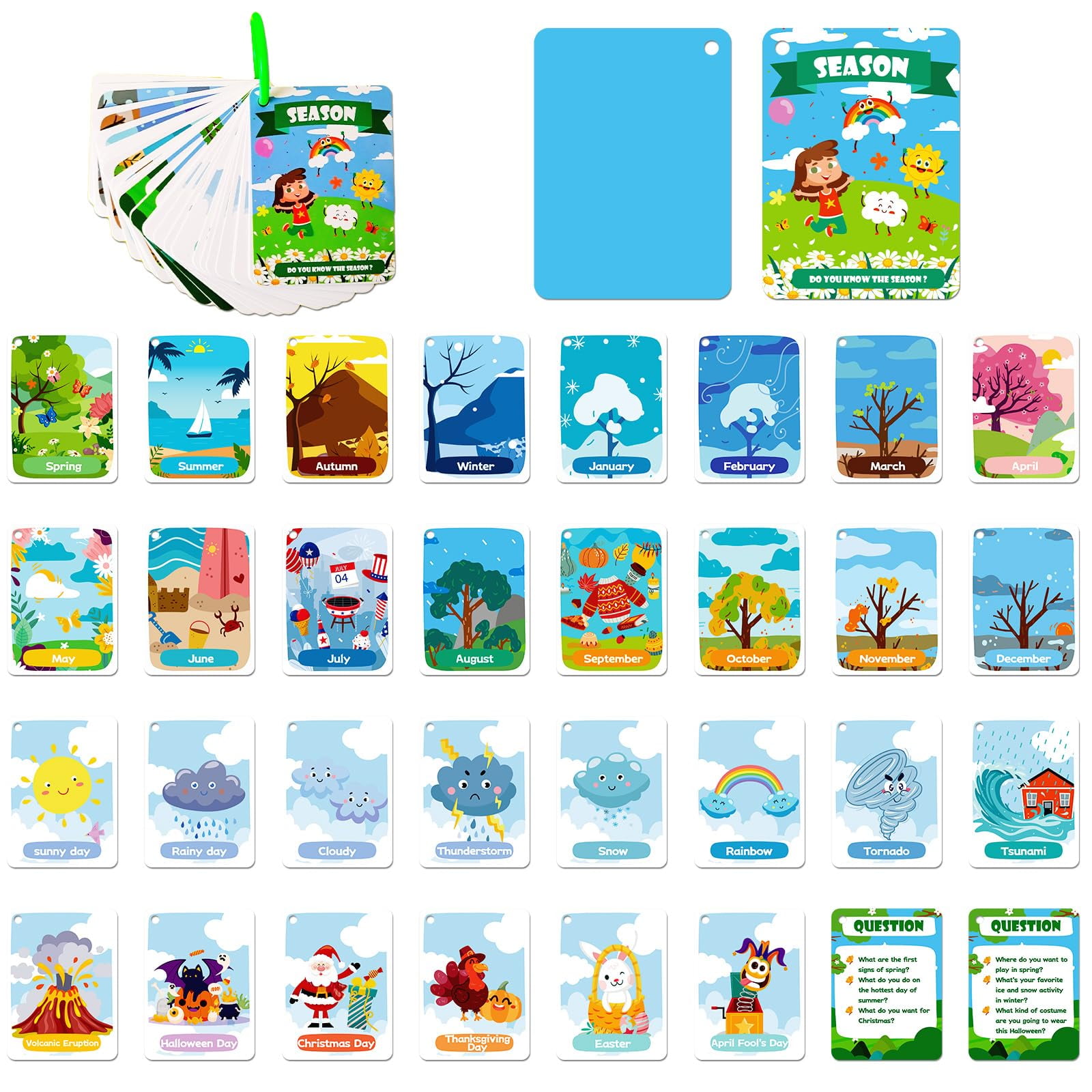 34PCS Season Cognitive Flash STF9 Cards for Kids,Cognition Season ...