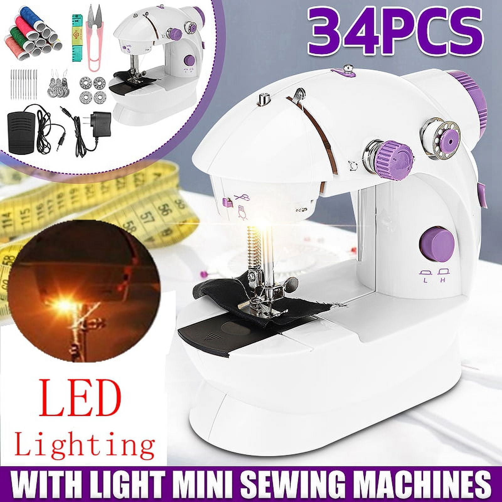 34PCS Sewing Machine Kit with 2 Speed Mini Portable Sewing Machine ...