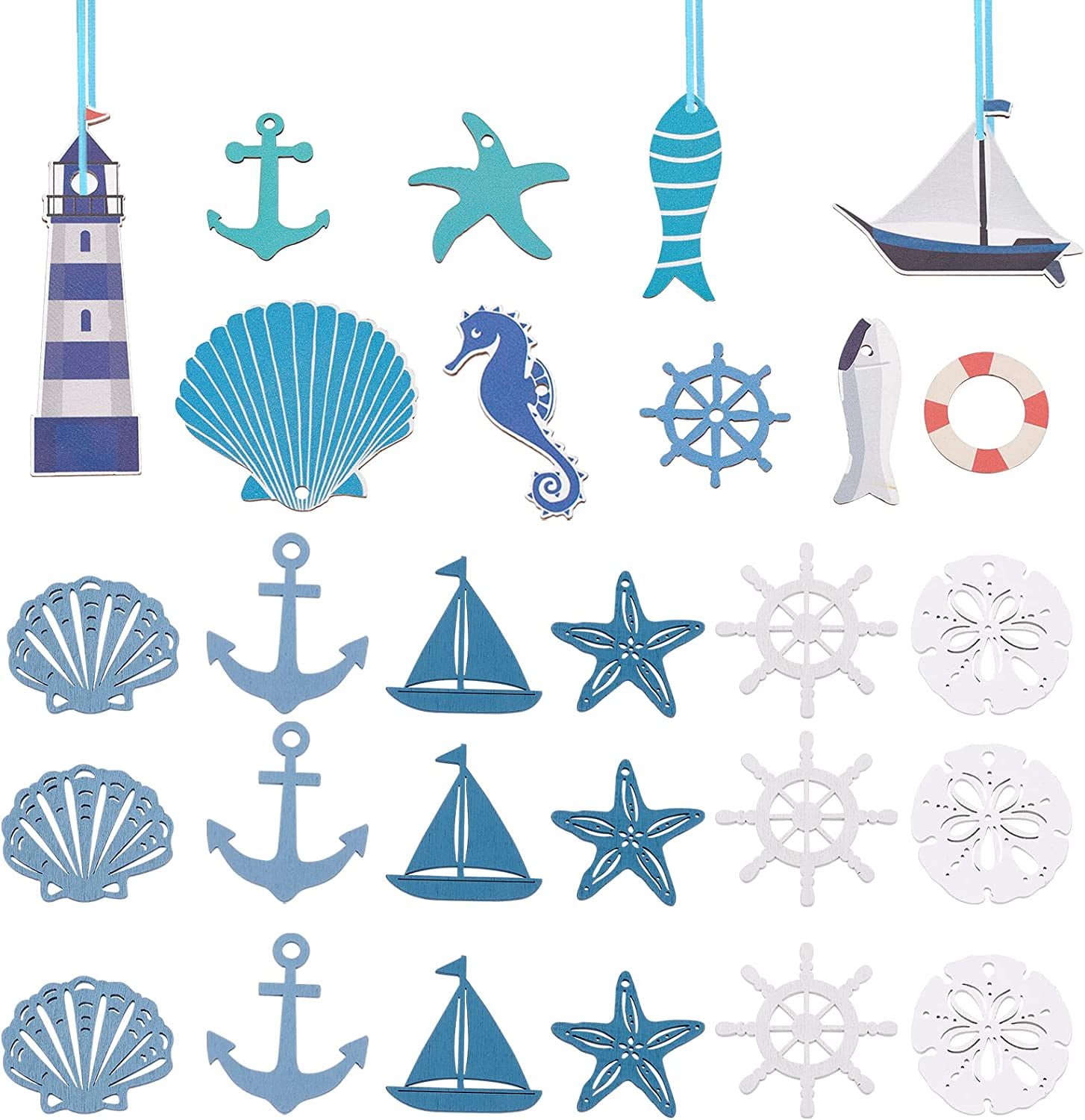 34Pcs 16 Styles Ocean Hanging Decoration Wooden Starfish Seashells ...