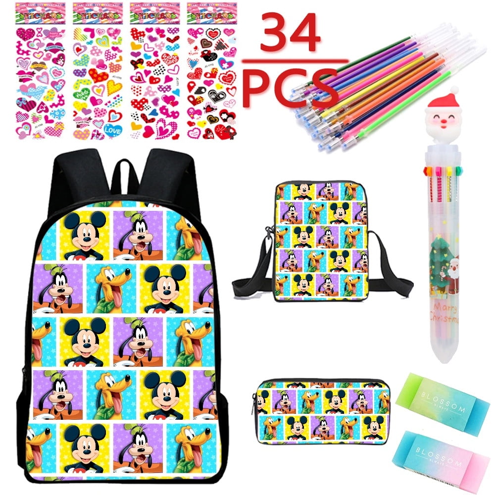 34Pcs Mickey Mouse Cartoon Backpack Set Novelty Laptop Backpack for ...