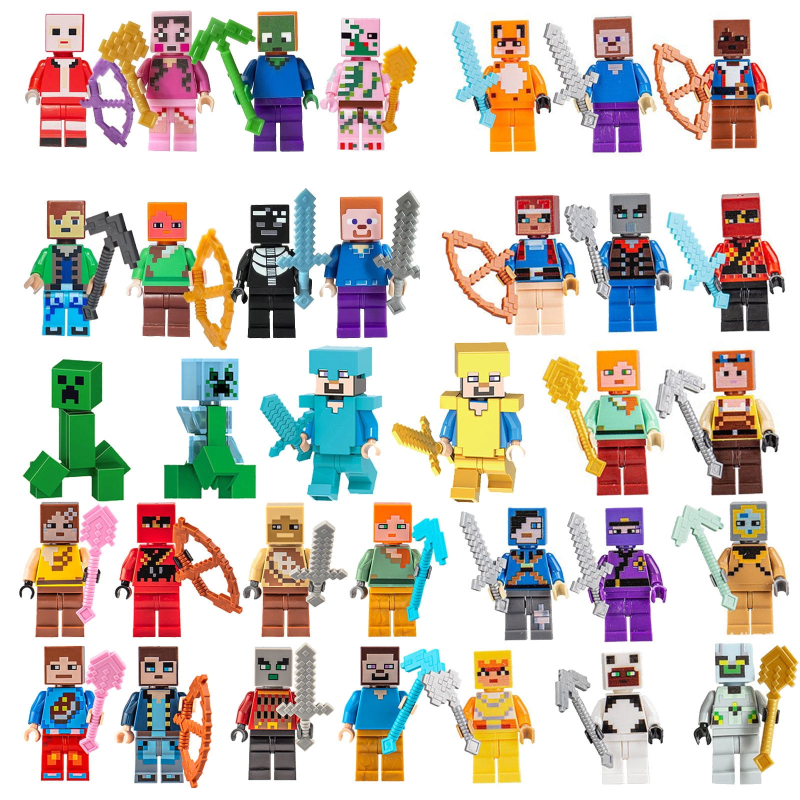 34Pcs Mine-craft Mini Action Figures & Accessory Building Toys party ...