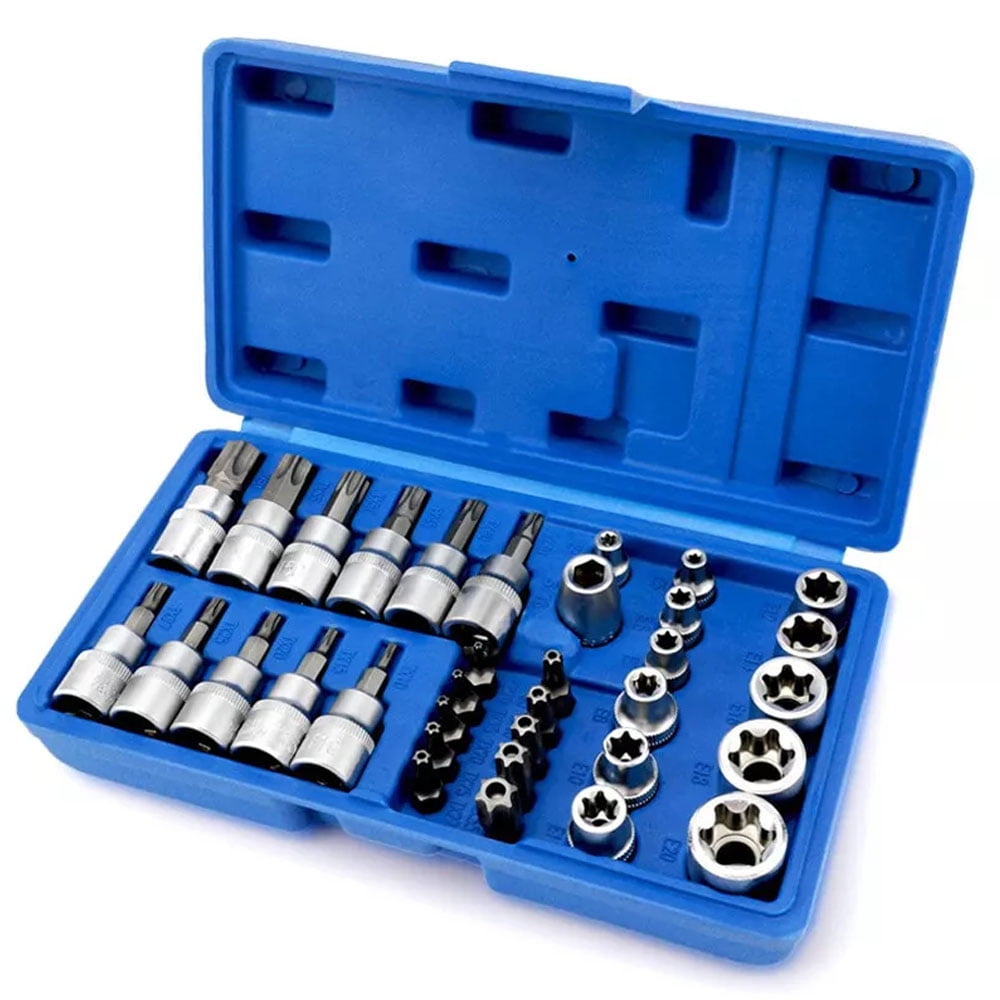 34Pcs Torx Star Sockets & Bit Set Male / Female E- Security Bits Drive ...