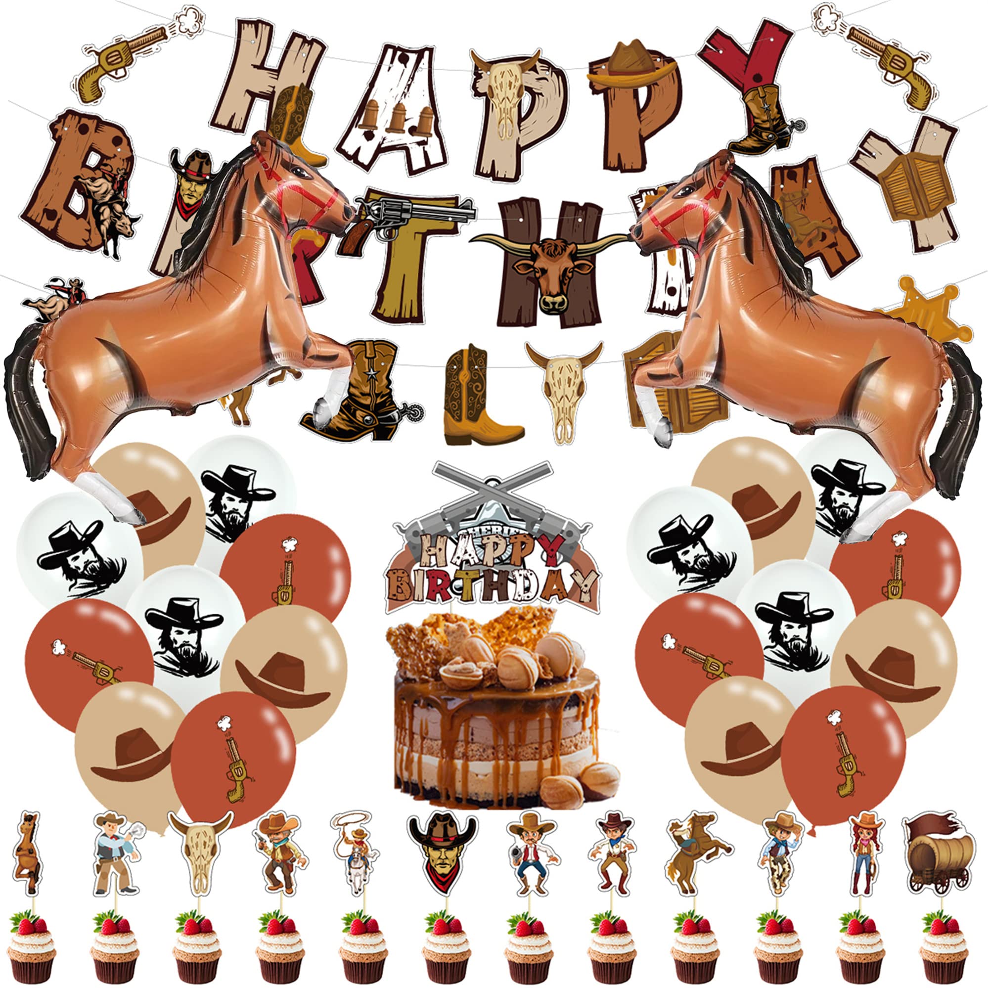 34Pcs Western Cowboy Theme STF9 Birthday Party Supplies and Decorations ...