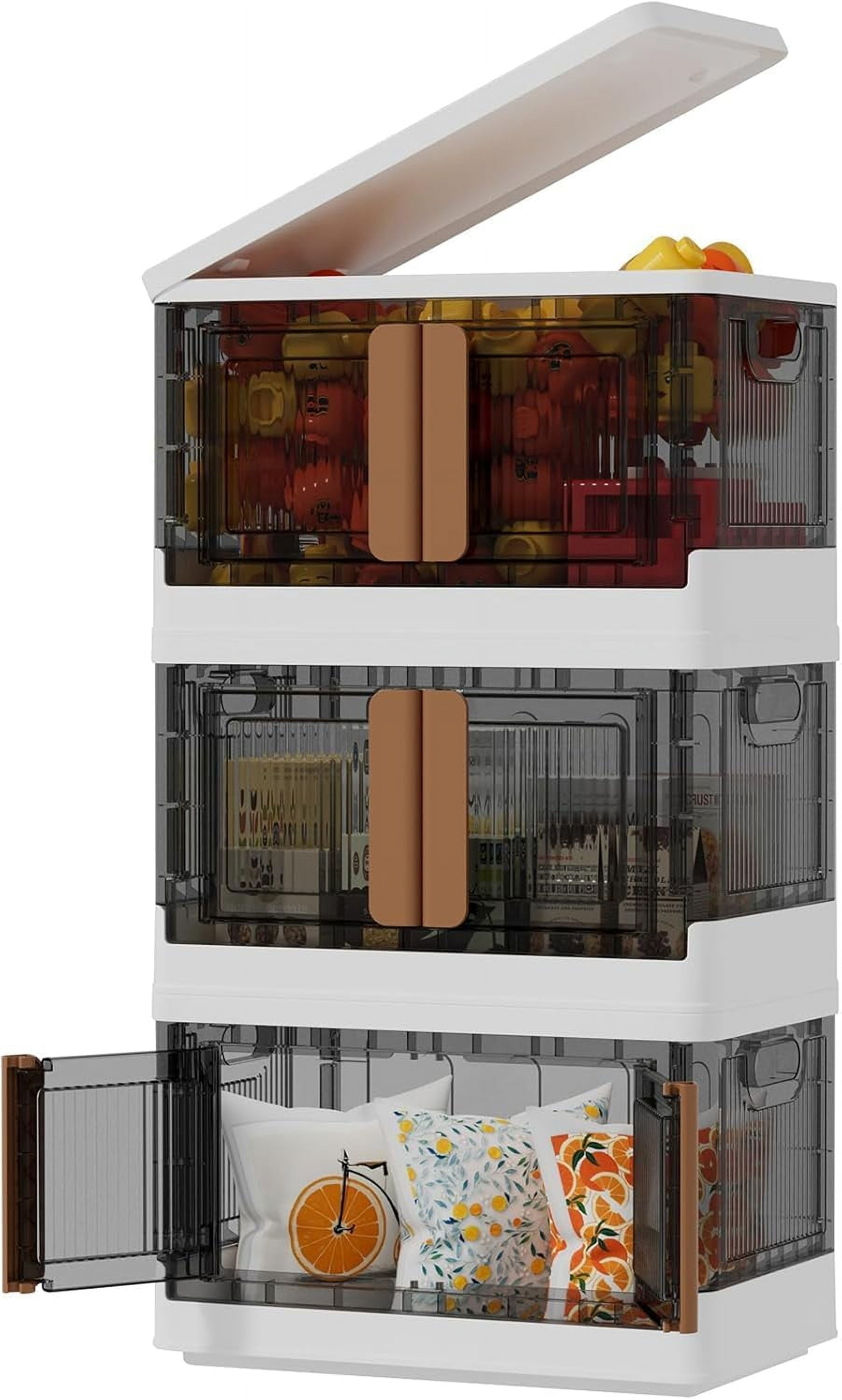 34Qt Stackable Storage Bins with Lids & Wheels, 3 Pack Collapsible ...