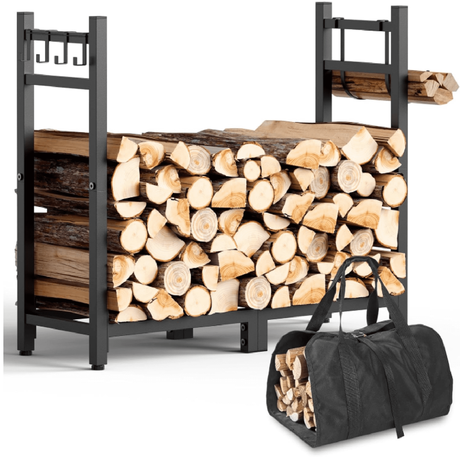34inch Firewood Rack Indoor with Log Carrier, Outdoor Wood Rack for ...