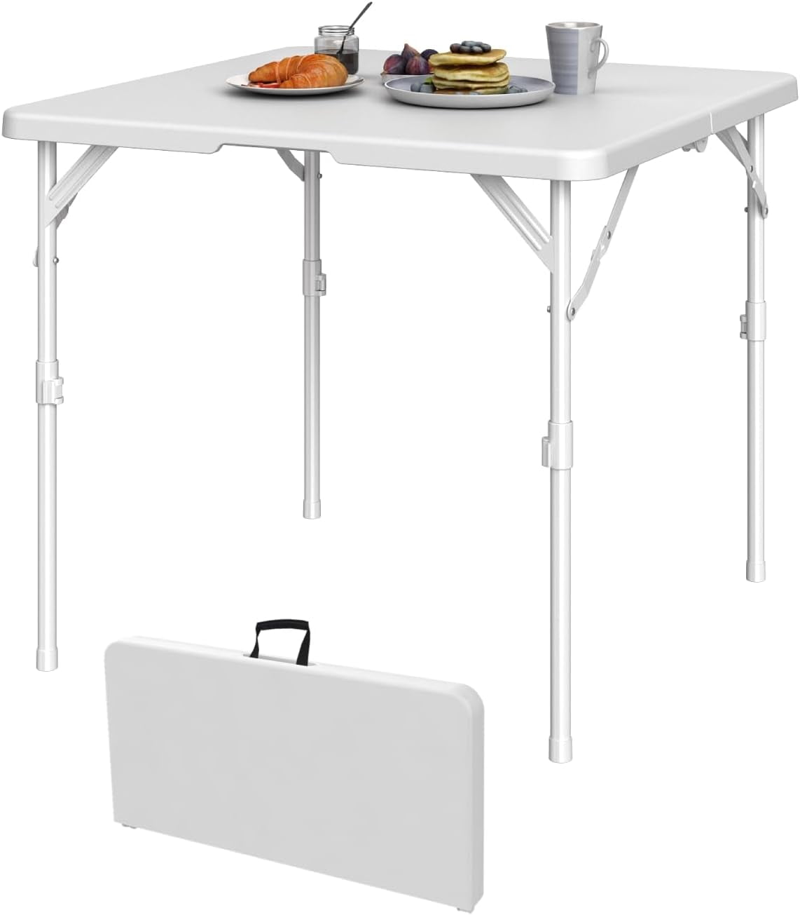 34inch Square Plastic Folding Table, Fold in Half Card Table w/Handle ...