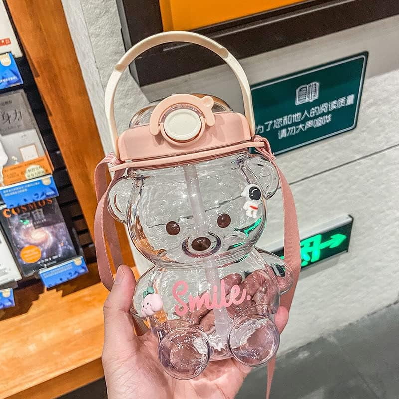 34oz/ 47oz Cute Bear Shaped Straw Bottle, PP Clear Food Grade Drink Jug ...